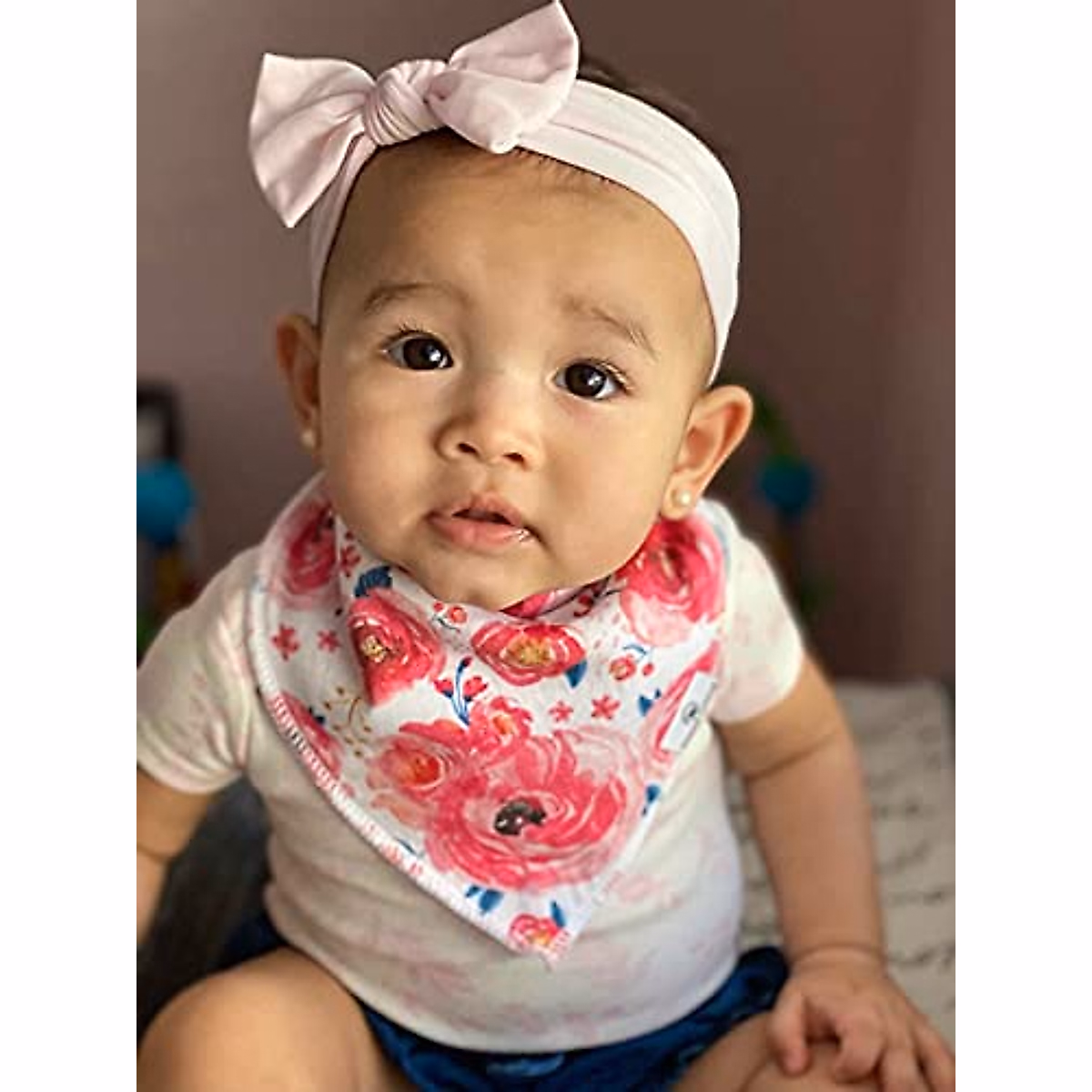 Diaper Squad 100% Organic Cotton Floral 10-Pack Baby Girl Drool Bandana Bibs Pink for Girls