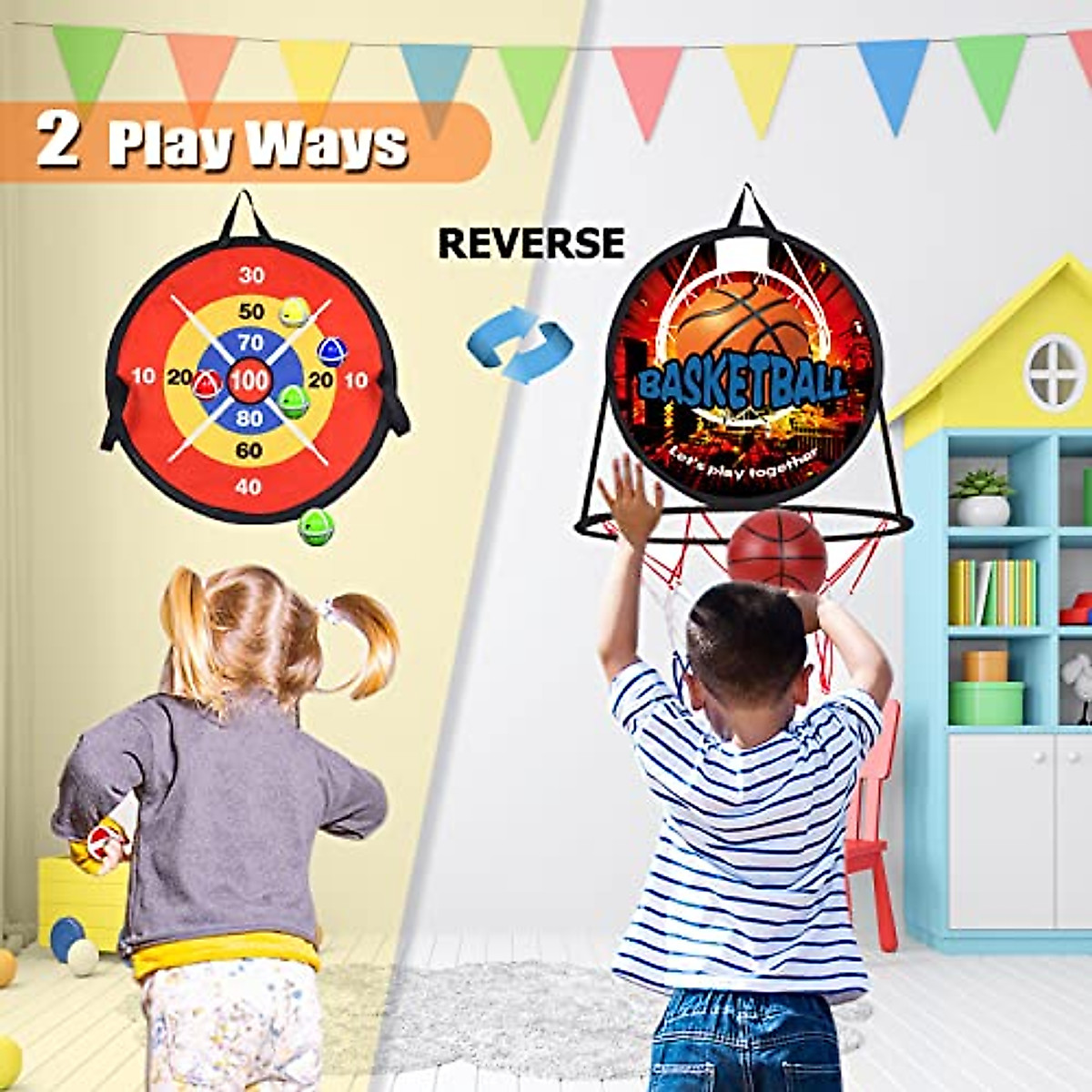 14" Dart Board for Kids, Basketball Hoop for Kids Toddlers, Sports & Outdoor Play Easter Gift Toys for Kids for 3 4 5 6 7 8 9 10 11 12 Year Old Boys Girls, Party Favors for Birthday