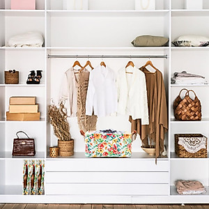 SOUJOY 4 Pack Fabric Storage Basket for Shelves, Foldable Canvas Organizer Box with Handles, Boho Flowers Closet Organizer Bin for Organizing Home Laundry Nursery Dorm Pet Gift