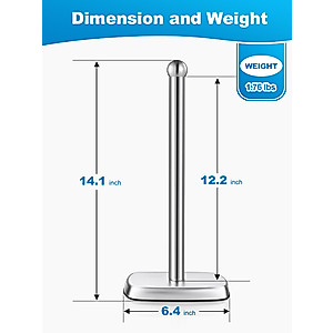 SMARTAKE Paper Towel Holder for Countertop, Standing Kitchen Roll Holder with Suction Cups, Non-Slip Paper Towel Stand, Stainless Steel, Weighted Base, for Kitchen Bathroom, Square Base (Silver)