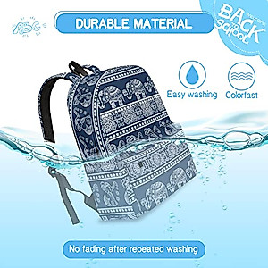 Qlonrewt Backpack for Kids Adult, Fashion Roomy Cute Pattern Bookbag, Durable School Bag with Front Pocket ,Suit for School, Work, Travel (Elephant DarkBlue)