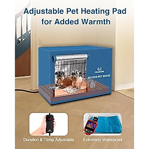 Heated Dog House for Outdoor, Dog Crate Kit for Small Medium Intermediate Dogs, 2 Doors Heavy-Duty Dog Kennel Value Pack with Insulated Crate Cover & Bed & Adjustable Pet Heating Pad (36 Inch Kit)