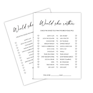 stizak Minimalism Bridal Shower Games, Would She Rather Games, 5 x 7 Inches, Wedding Shower Games, Bridal Shower, Bridal Shower Game Cards (xcbbs08)