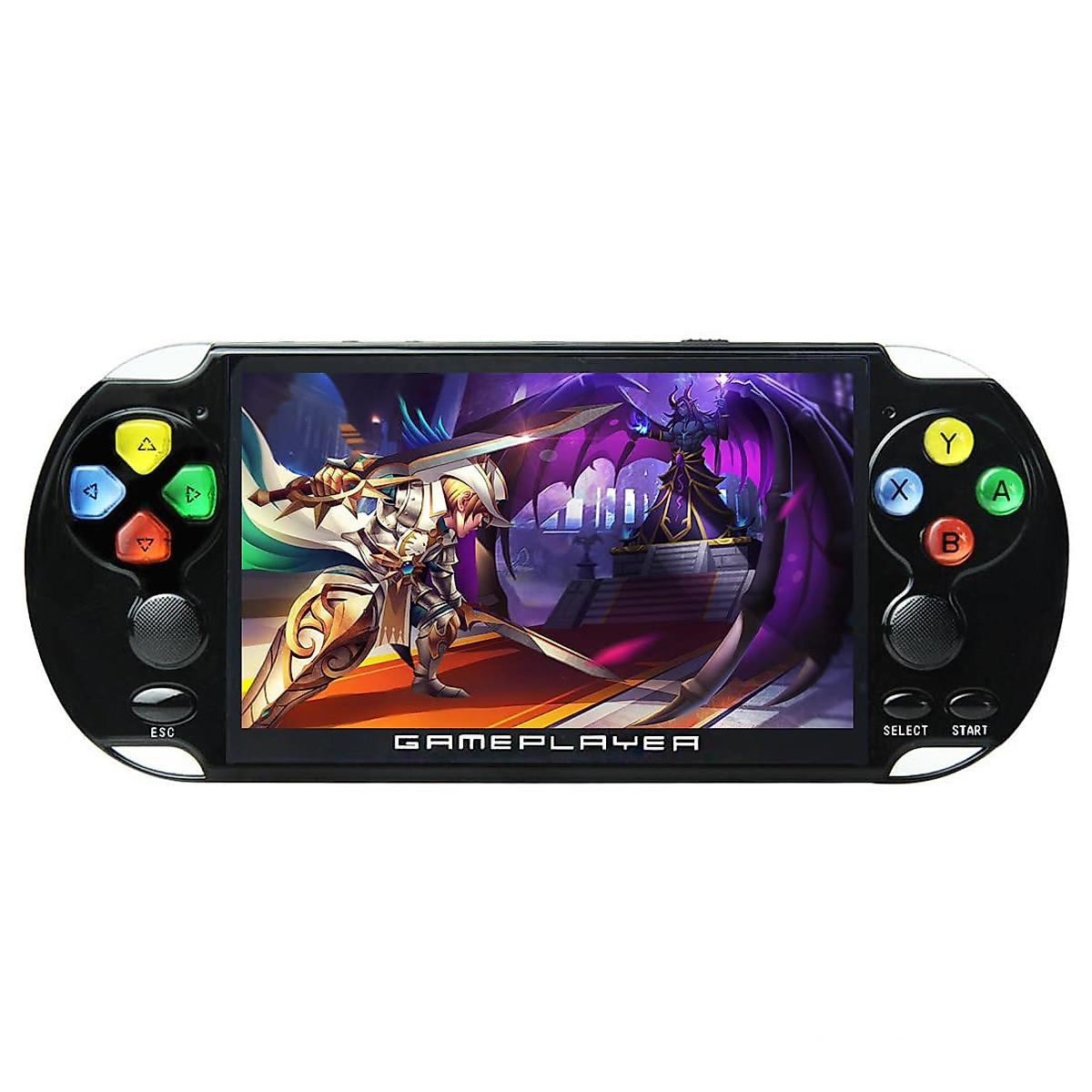 CZT 5.1-inch multi-function video game console color crystal buttons built-in 9600 games MP3MP4 lithium battery game archive AV OUT DV/DC hand-held gaming device (Black)