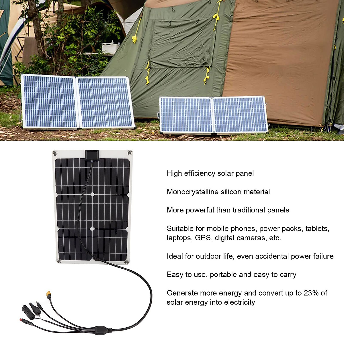 Solar Battery Panel 50W 4 Connectors Monocrystalline Silicon 18V Output High Efficiency Portable Solar Charger Panel