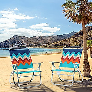 GREEN PARTY Beach Chair 2 Pack Aluminum Lightweight Folding Reclining Beach Chair with 3 Positions, Cooler Bag, and Wooden Armrest for Outdoor Camping Lawn, Support 250LBS, Blue