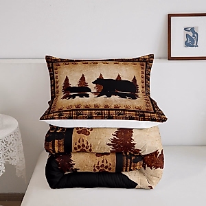 Feelyou Kids Bear Comforter Set Rustic Cabin Country Bedding Set Twin Size for Boys Girls Teens Rust Bear Comforter Wild Animal Brown Duvet Set with 1 Pillow Case