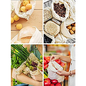 Mandala Crafts Reusable Organic Cotton Produce Bags for Refrigerator – Muslin Bags with Drawstring – Cotton Drawstring Bags for Shopping Storage Vegetable Bread Gift 6 PCs