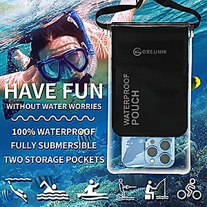 Oreunik Waterproof Phone Pouch [2-Pack], Waterproof Case Dry Bag for iPhone 14/13 Pro MAX Samsung Galaxy S22/S20 Ultra s11/s10 Up to 8 Inches, Screen Touch Sensitivity, 2 Layer Design Pocket (Black)