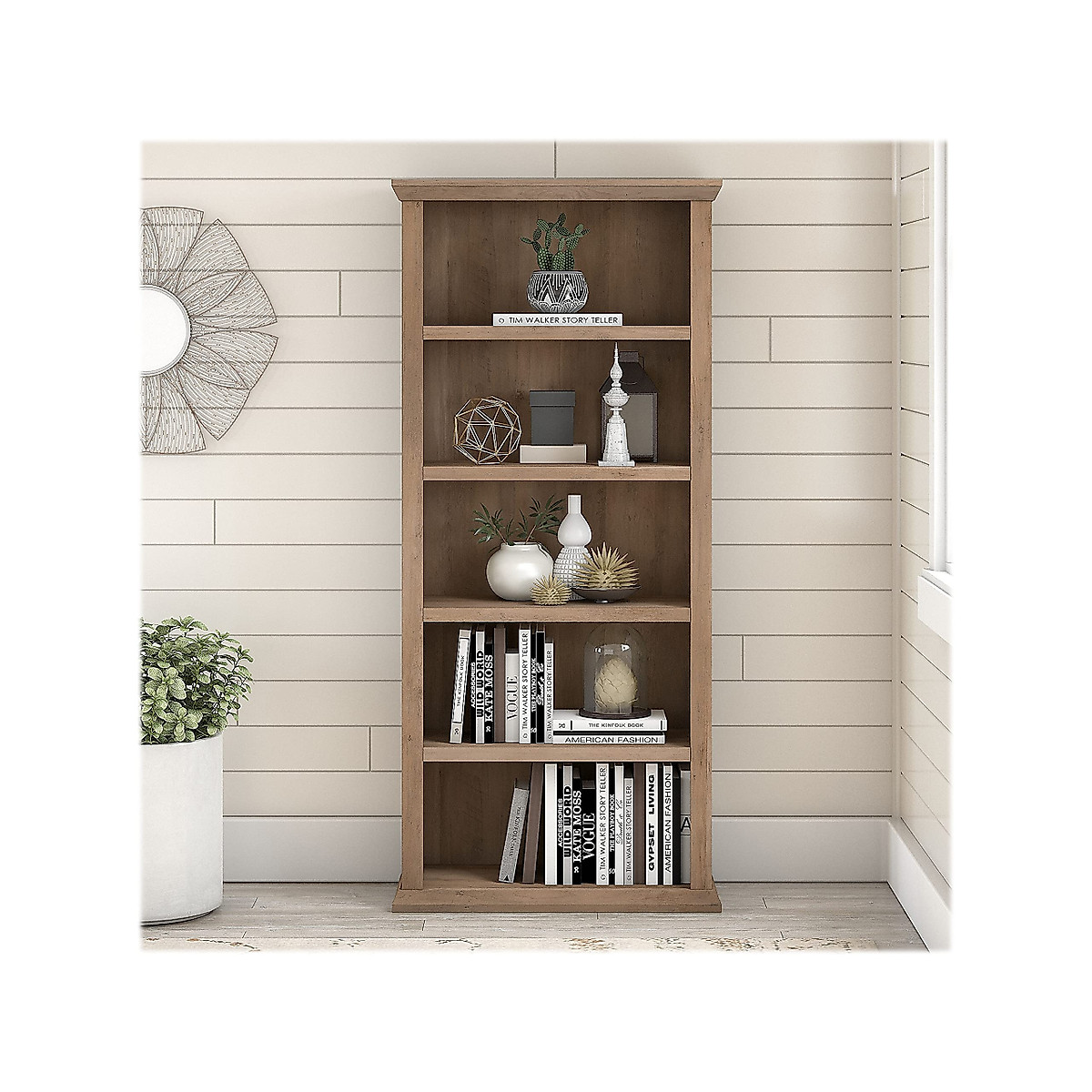 Bush Furniture Yorktown Tall 5 Shelf Bookcase, Reclaimed Pine