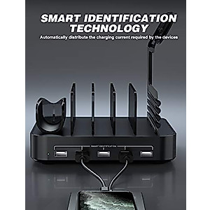 Charging Station for Multiple Devices, 50W Multi USB Charger Station,5 Ports Charging Dock with 8 Short Mixed Cables Watch & Airpod Stand Included for iPhone, iPad, Cell Phone, Tablets