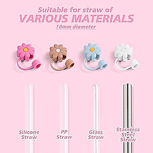 [12 Pack] Straw Cover Cap 10MM for Stanley Cup Adventure Quencher 40oz, Reusable Silicone Stopper tips for Stanley Tumbler 30oz, 20oz,12oz Accessories, Fits 10mm/0.4 inch Drinking Straws (Flowers)