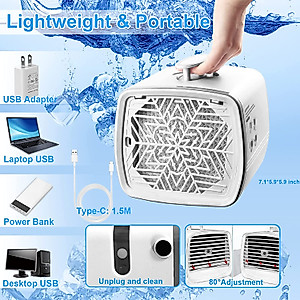 Portable Air Conditioner, Personal Mini Air Cooler Fan, Personal Portable AC Air Conditioner for Office Desk Camping Bedroom Room, Small Air Conditioner with 7 LED Lights, 3 Speeds, 80°Adjustment