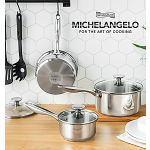 MICHELANGELO Stainless Steel Saucepan Set with Lids 1QT & 2QT & 3QT, Stainless Steel Sauce Pot Set 6pcs, Induction Saucepans, Nonstick Sauce Pan Set, Dishwasher Safe