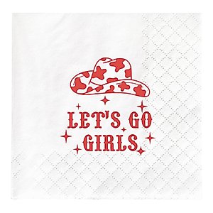 Let’s Go Girls Napkins for Western Cowgirl Bachelorette Party Decorations, Disco Cowgirl Birthday Last Rodeo Party Bridal Shower Party Decorations Supplies, 2Ply 4.5x4.5inches 50Pcs (Red)