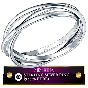 MINDDHA Sterling Silver Interlocking Ring for Women - 925 Trinity Rolling Ring - Handmade Dainty Stackable Jewelry - Ideal Gift for Anniversary, Birthday, Special Occasions - 2mm 3mm Bands, Size 10