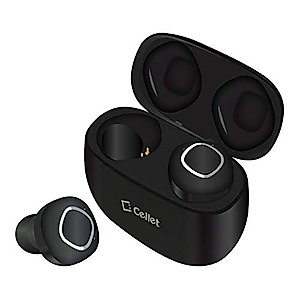 Cellet True Wireless Earbuds with Charging Case Compatible with All Bluetooth Enabled Device, Apple iPhone 12 Pro Max Mini 11 X XR XS Galaxy S21 20 S10 Note 20 10 9 Google Pixel Moto Nokia LG -Black