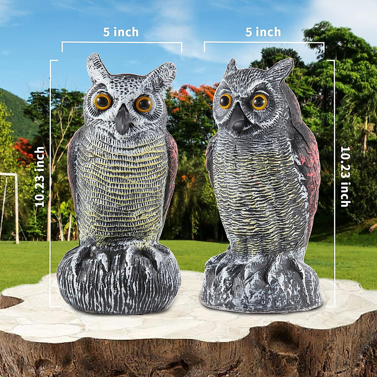 Hedoc 2 Pack Fake Owl Decoys to Scare Birds Away from Gardens and Rooftop, Long-Eared Owl Bird Deterrents, Nature Scarecrow Plastic Owls Pest Repellent, Owl Statue for Garden Decor, Yard Decoration