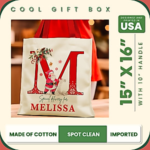 Personalized Initial Christmas Red Handle Gift Bag, Customized Holiday Sack, Monagrammed Totes for Xmas Presents