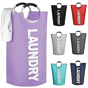 Mziart 82L Large Collapsible Laundry Basket with Padded Handles, Heavy Duty Oxford Fabric Laundry Hamper Tall Laundry Bag Foldable Laundry Bin Storage Organizer for Nursery Bedroom College Dorm-Purple