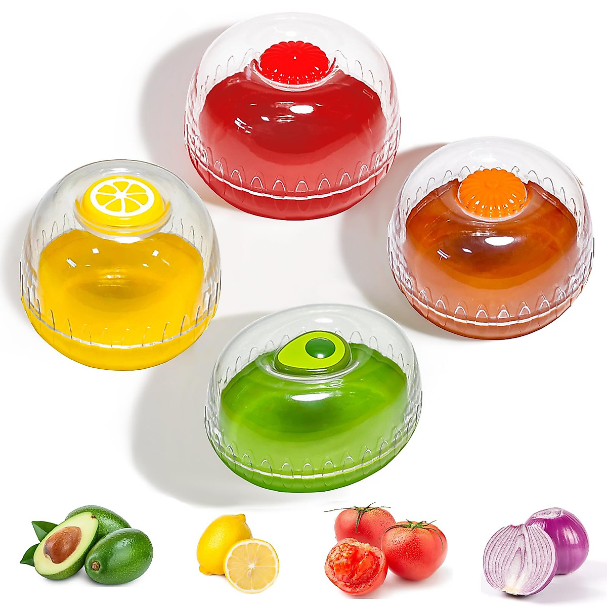 4 Pcs Vegetable and Fruit Storage Containers for Fridge, Refrigerator Vegetable Crisper Makes Food Stays Fresh Longer, BPA Free & Reusable, Ideal Avocado Lemon Tomato and Onion Keeper/Saver/Holder (B)