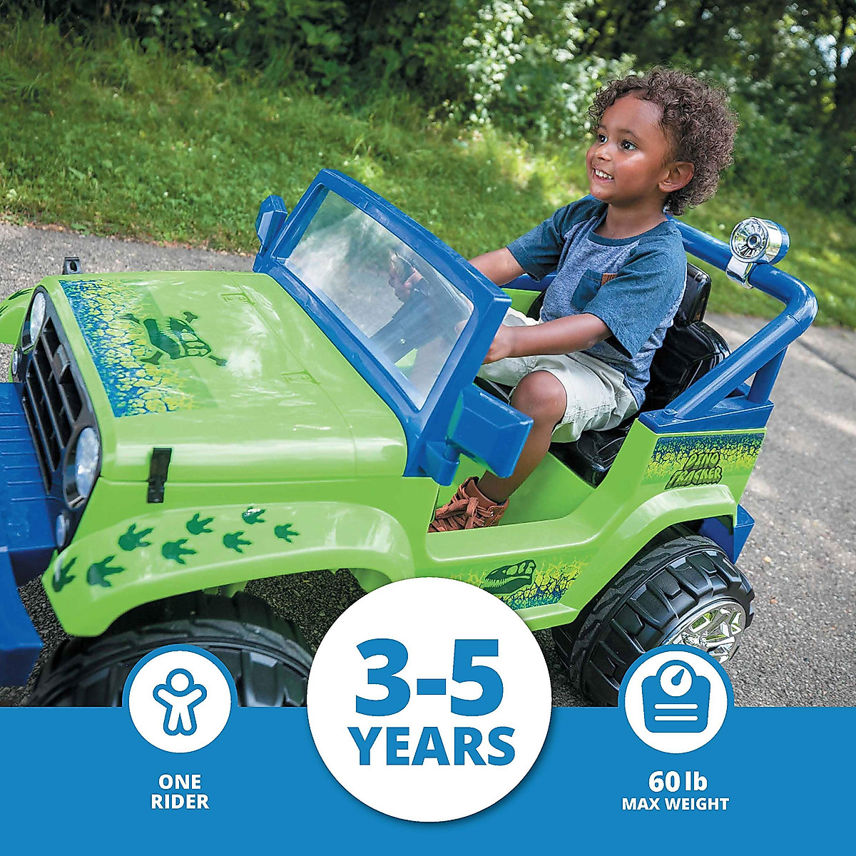 Kid Trax 4x4 Tracker Electric Ride On Toy, 3-5 Years Old, 6 Volt, Max Weight 60 lbs, Dino Tracker Green