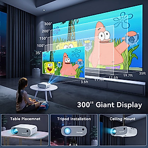 Projector with WiFi and Bluetooth, 5G WiFi Mini Projector, Native1080P Portable Outdoor Projector with Remote Control, 9000Lux Movie Projector Compatible with Smartphone/TV Stick/PS4/Laptop/Switch