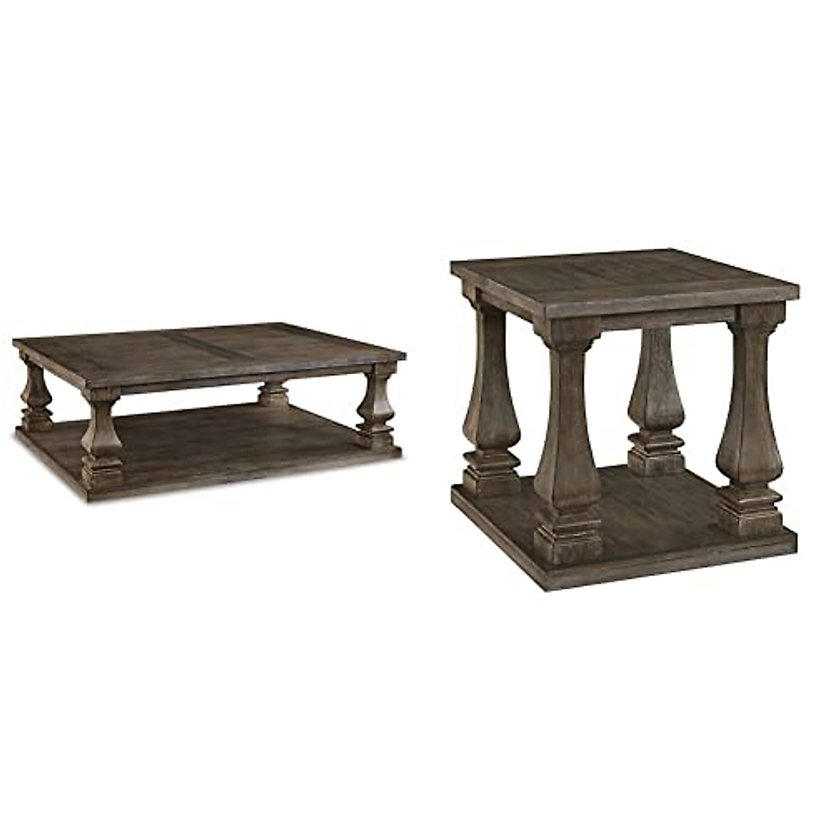 Signature Design by Ashley Johnelle Farmhouse Coffee Table with Weathered Gray Finish, Gray and Modern Country Rectangular End Table, Weathered Brown