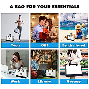 Tinabless Tote Bag for Women, Personalized Canvas Bag, Suitable for Wedding, Birthday, Beach, Holiday, A Great Gift for Women, Mom, Teachers, Friends, Bridesmaids, Mothers Day Gifts(Letter M)