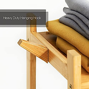 MoNiBloom 2-Tier Bamboo Over The Toilet Storage Rack with Hooks Freestanding Bathroom Space Saver Corner Stand Storage Organizer, Natural