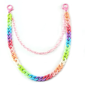 YERTTER Punk Rainbow Layered Pants Jeans Chain Colorful Acrylic Pants Chain Goth Layered for Men Link Wallet Chain Trousers Chain Waist Body Chain Set for Women Man (Pink)