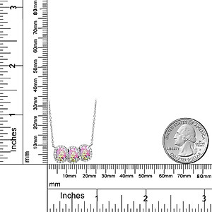 Gem Stone King 2.34 Ct Oval Cabochon Pink Simulated Opal 925 Sterling Silver 18 Inches 3-Stone Necklace