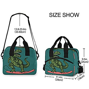 Insulated Cooler Lunch Bag Skateboard Dinosaur Lunch Box for Office Work Picnic Hiking Beach Organizer with Adjustable Shoulder Strap