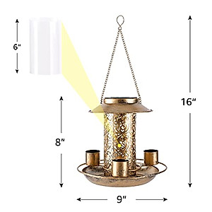 Solar Bird Feeder for Outdoors Hunging, Mousike Solar Metal Waterproof Outside Wild Bird Feeders,Cardinals Hummingbird Feeders, Garden Backyard Decoration,Gifts for Bird Lovers (Bronze 1Pack)…