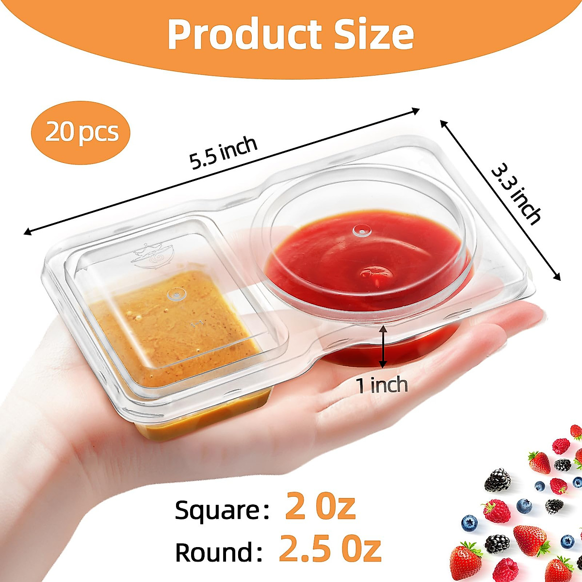 tiaotyu 20 Pack Leak-Proof Dual Compartment Containers with Lids, Disposable Sauce Cups for Dips, Condiments, Snacks, Salads – Ideal for Catering, Parties & Takeout