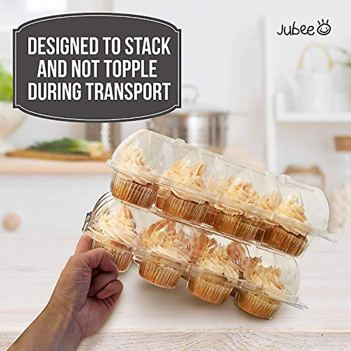 Jubee 12 Compartment 6 Set Cupcake Containers Clear Sturdy Strong Holders Carrier Box Tray Disposable Plastic for Regular Sized Muffins Bulk of Dozen Tall Dome Lid