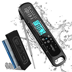 Venigo Digital Meat and Food Thermometer for Cooking and Grilling, Waterproof Instant-Read Cooking Thermometer, Kitchen Probe Thermometer for Baking, Roasting, Smoking, Deep Frying (Black)