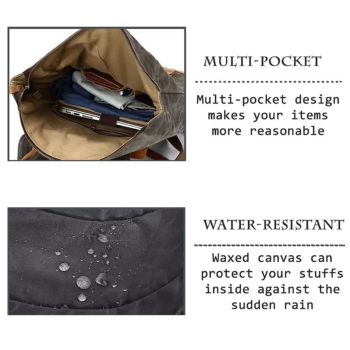 CRUITBILI Waxed Canvas Leather Hiking Travel Waterproof Backpack for College Weekend Travel Fit 15in laptops (Classic Khaki)