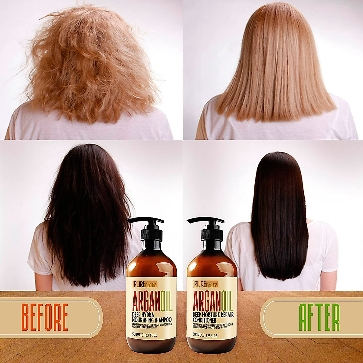 PURE NATURE Moroccan Argan Oil Shampoo and Conditioner Set with Heat Protectant Spray and Keratin Hair Mask