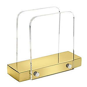 Modern Napkin Holder for Kitchen, Standing Napkin Holder for Tables, Clear Acrylic and Gold Steel Base Kitchen & Dining Room Decor
