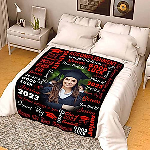 YFgohighhh Personalized Class of 2023 Blankets with Photos One Photos, Red for Graduation Adult Kid Birthday Christmas Halloween Fathers Mothers Valentines Day-40"x50"