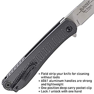CRKT Slacker EDC Folding Pocket Knife: Take Apart Field Strip, Satin Drop Point Blade, Flipper Open, Liner Lock, Aluminum Handle, Deep Carry Pocket Clip K350KXP