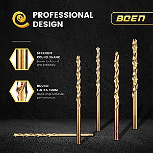 BOEN Cobalt Drill Bit Set - 13PCS M35 High Speed Steel Twist Jobber Length Drill Bits 1/16" - 1/4", Drill Bit for Hardened Metal, Stainless Steel, Cast Iron, Plastic and Wood, Indexed Storage Case