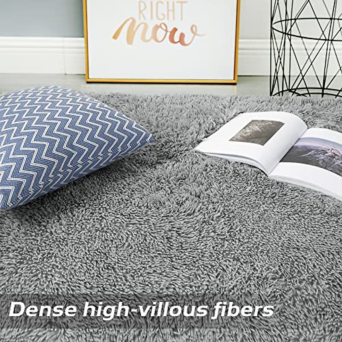 REDASW Soft Shaggy Rugs，4x6 Feet Area Rug，Anti-Skid Fluffy Carpets for Bedroom Living Room, Fuzzy for Kids Baby,Nursery, Dorm Shag Rugs for Girls Boys,Teen's Room,Grey