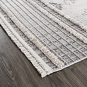 Amaga Moroccan Farmhouse Living Room Bedroom Area Rug - Soft Shaggy High Low Carpet - High Pile - Bohemian - Brown, Beige, Cream - 5'3" x 7'