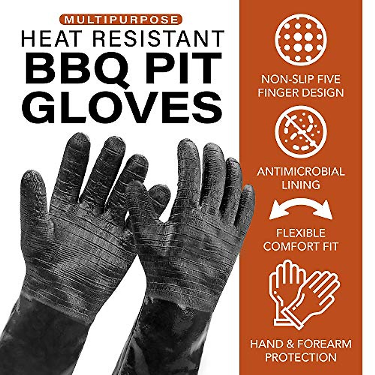 Grilling Gloves Heat Resistant BBQ Gloves - Heat Resistant Gloves for Cooking - Long Sleeve BBQ Gloves for Smoker - Textured BBQ Grill Gloves Easily Handle Hot Food - 14 Inch Extra Large Oven Gloves