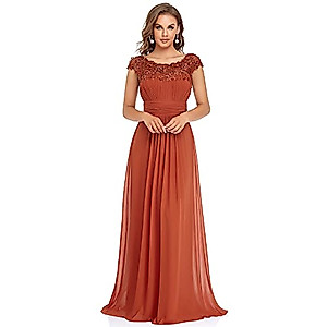 Ever-Pretty Women's Cap Sleeve Backless Lace Long Wedding Dresses for Party Burnt Orange US12