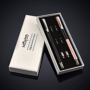 Mixoo 2-in-1 Precision Disc & Fiber Stylus with Replaceable Tips for Capacitive Touch Screen Devices (Black/Rose Gold)