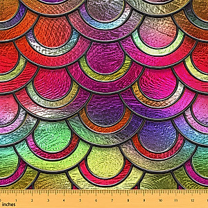 Mermaid Scales Fabric by The Yard, Rainbow Fish Scales Decorative Fabric, Gradient Nautical Fish Squama Waterproof Fabric, Circular Shapes Indoor Fabric, DIY Art Craft Patchwork, Colorful, 2 Yards