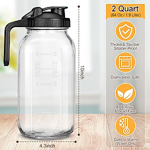 UYEIKMLOP 64 OZ Mason Jars with Lid, Glass Pitcher Double Leak Proof with Pour Spout Handle, 2 Quart Wide Mouth Breast Milk Pitcher for Fridge, Creamer Container for Coffee, Sun Tea(Black,1 Pack)